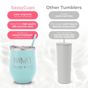 Nana's Sippy Cup Insulated Wine Tumbler - New Nana - Mother's Day Tumbler with Straw - Adult Sippy Cup Mommy Juice, Mama Cup Gift - Wine Tumbler for Nana - Mom Juice Tumbler - Wine Sippy Cup