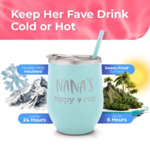 Nana's Sippy Cup Insulated Wine Tumbler - New Nana - Mother's Day Tumbler with Straw - Adult Sippy Cup Mommy Juice, Mama Cup Gift - Wine Tumbler for Nana - Mom Juice Tumbler - Wine Sippy Cup