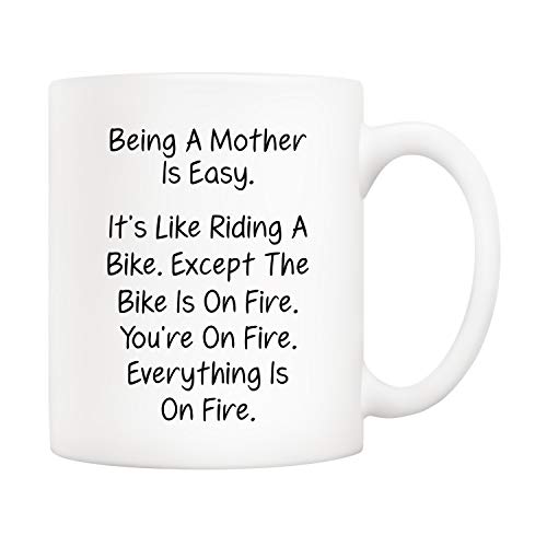 5Aup Mothers Day Christmas Gifts Funny Mom Coffee Mug from Daughter Son, Being a Mother Is Easy. Everything is on Fire Cups 11 Oz, Unique Birthday and Holiday Gifts for Mom Mother