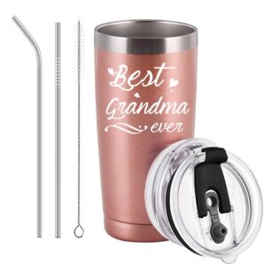 aletege best grandma ever tumbler best grandma travel tumbler with straw birthday mothers day gifts for grandma from grandkids grandson granddaughter grandma travel tumbler with 2 lids 20oz rose gold