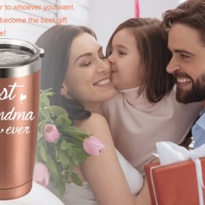 Aletege Best Grandma Ever Tumbler Best Grandma Travel Tumbler with Straw Birthday Mothers Day Gifts for Grandma from Grandkids Grandson Granddaughter Grandma Travel Tumbler with 2 Lids 20OZ Rose Gold