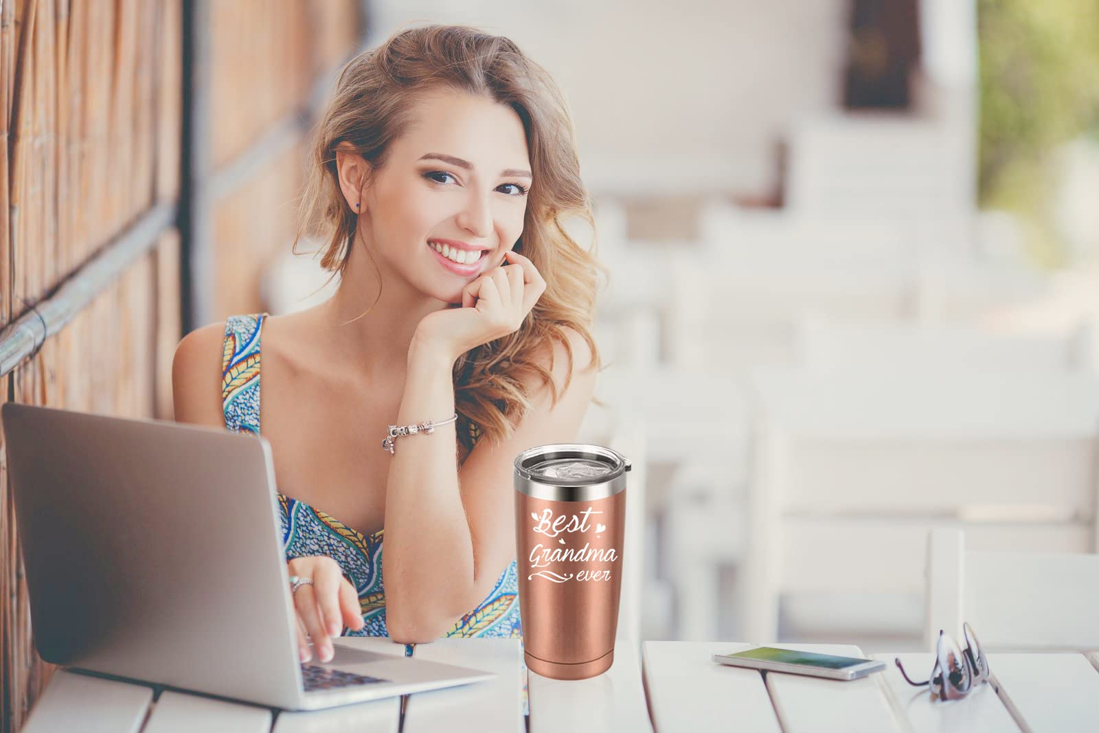 Aletege Best Grandma Ever Tumbler Best Grandma Travel Tumbler with Straw Birthday Mothers Day Gifts for Grandma from Grandkids Grandson Granddaughter Grandma Travel Tumbler with 2 Lids 20OZ Rose Gold