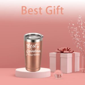 Aletege Best Grandma Ever Tumbler Best Grandma Travel Tumbler with Straw Birthday Mothers Day Gifts for Grandma from Grandkids Grandson Granddaughter Grandma Travel Tumbler with 2 Lids 20OZ Rose Gold