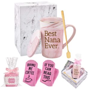 best nana ever funny coffee mug nana gifts for women grandma mothers day gifts for nana women from grandchildren grandson grandkids grandma marble cup 14 oz pink with gift box, socks