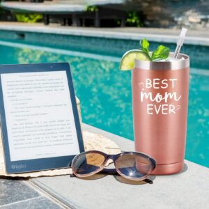 GINGPROUS Best Mom Ever Travel Tumbler with 2 Lids and Straws, Christmas Mother's Day Birthday Gifts for Mom Mommy Mother, Stainless Steel Insulated Mom Travel Tumbler for Women(20 Oz, Rose Gold)