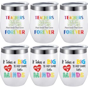 teacher gifts teacher tumbler bulk 12oz stainless steel teacher wine glass with lids and straws teacher appreciation, birthday gifts for daycare, kindergarten teacher (white, 6 pack)