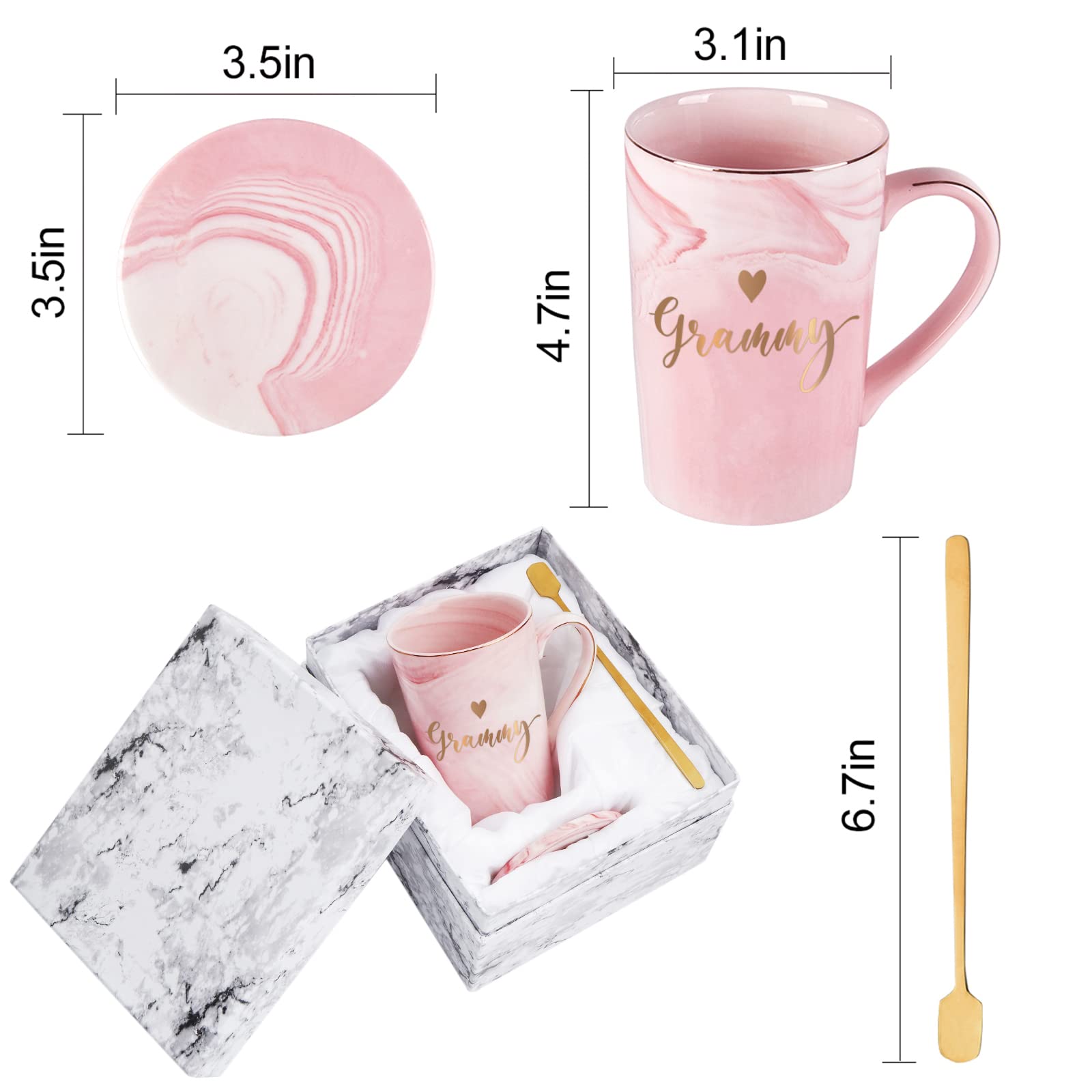 YHRJWN - Grammy Gift, Grandma Coffee Mug, Mothers Day Gifts for Grandma from Grandchildren, Christmas Gifts for Grandma Grammy, Warm Grandma Gifts for Birthday Christmas 14 Oz Pink with Spoon, Box