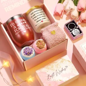 Best Friend Birthday Gifts for Women, Mothers Day Gifts for Friends Female, Funny Friendship Gifts for Women Sister Gifts from Sister, Happy Birthday Gifts baskets for BFF Bestie Her with Wine Tumbler