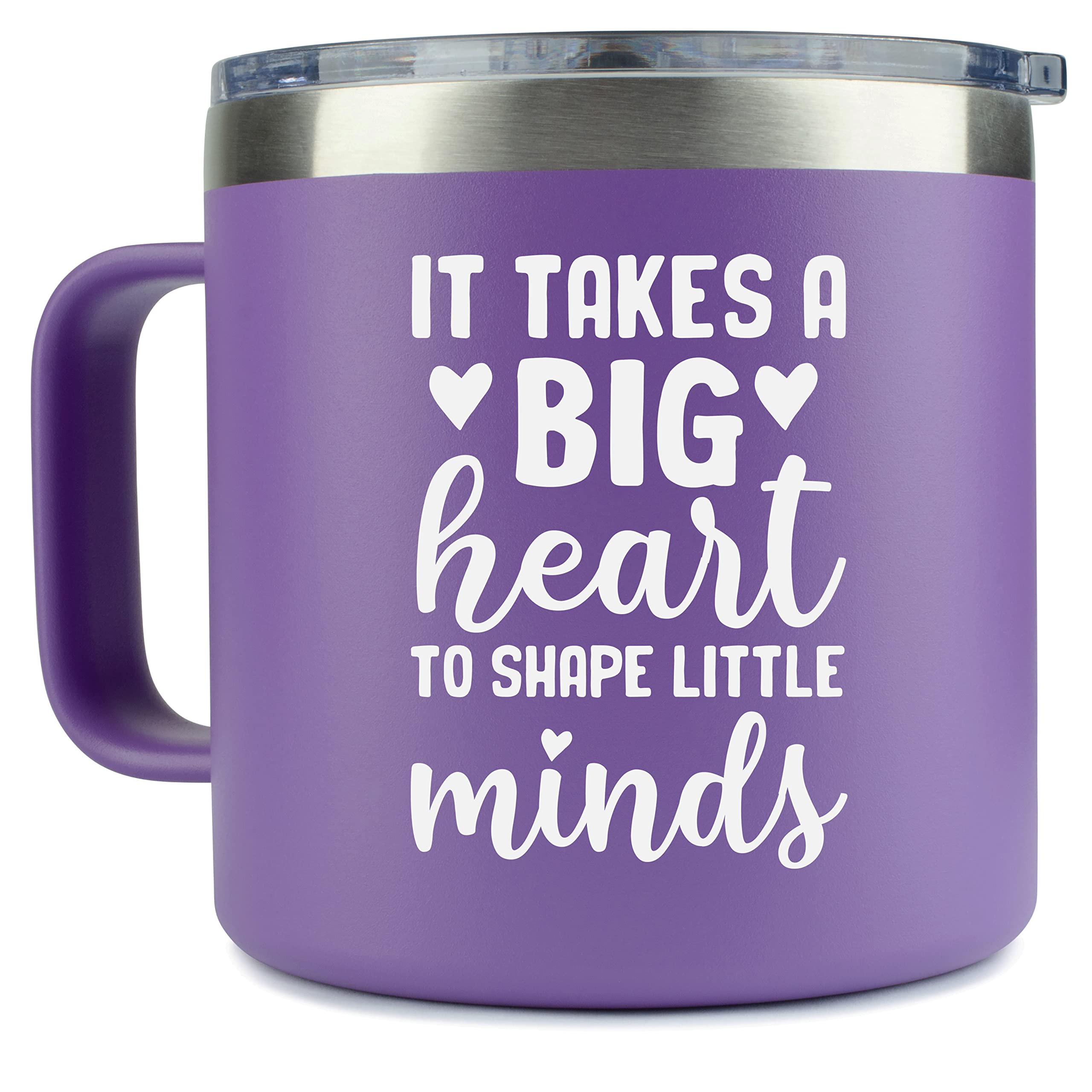 KLUBI Teacher Appreciation Gifts for Women – “It Takes a Big Heart to Shape Little Minds” 14oz Tumbler/Mug Purple Coffee- Cute Idea for Week, Women, Virtual Teaching, Best, Thank You, Birthday