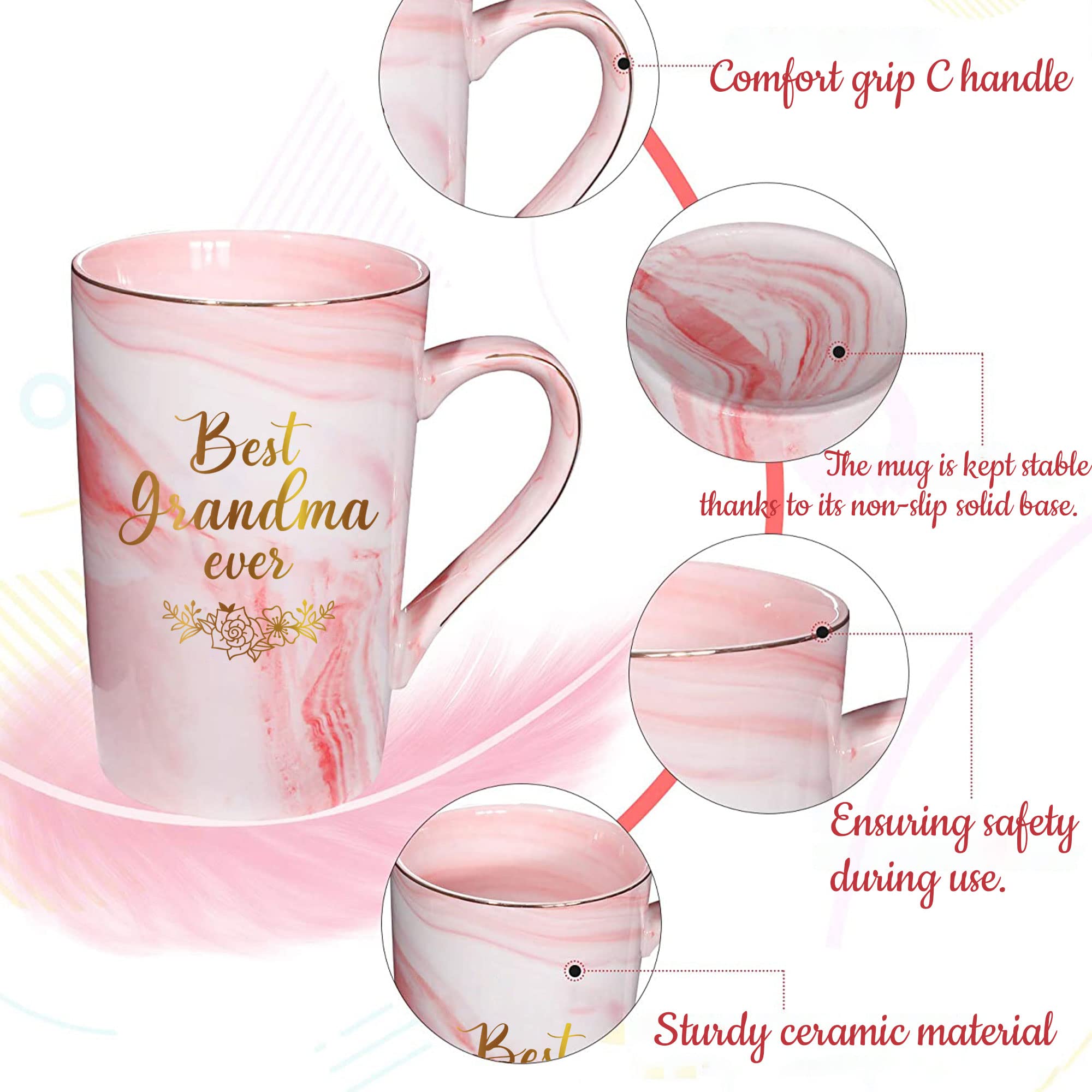 Livinges Best Grandma Ever Mug Grandma Mug Gifts For Grandma - Abuela Gifts From Grandchildren Coffee Cup For Grandma Nana Mug Gifts For Grandmother From Grandson Granddaughter Grandkids Pink Mug 12oz