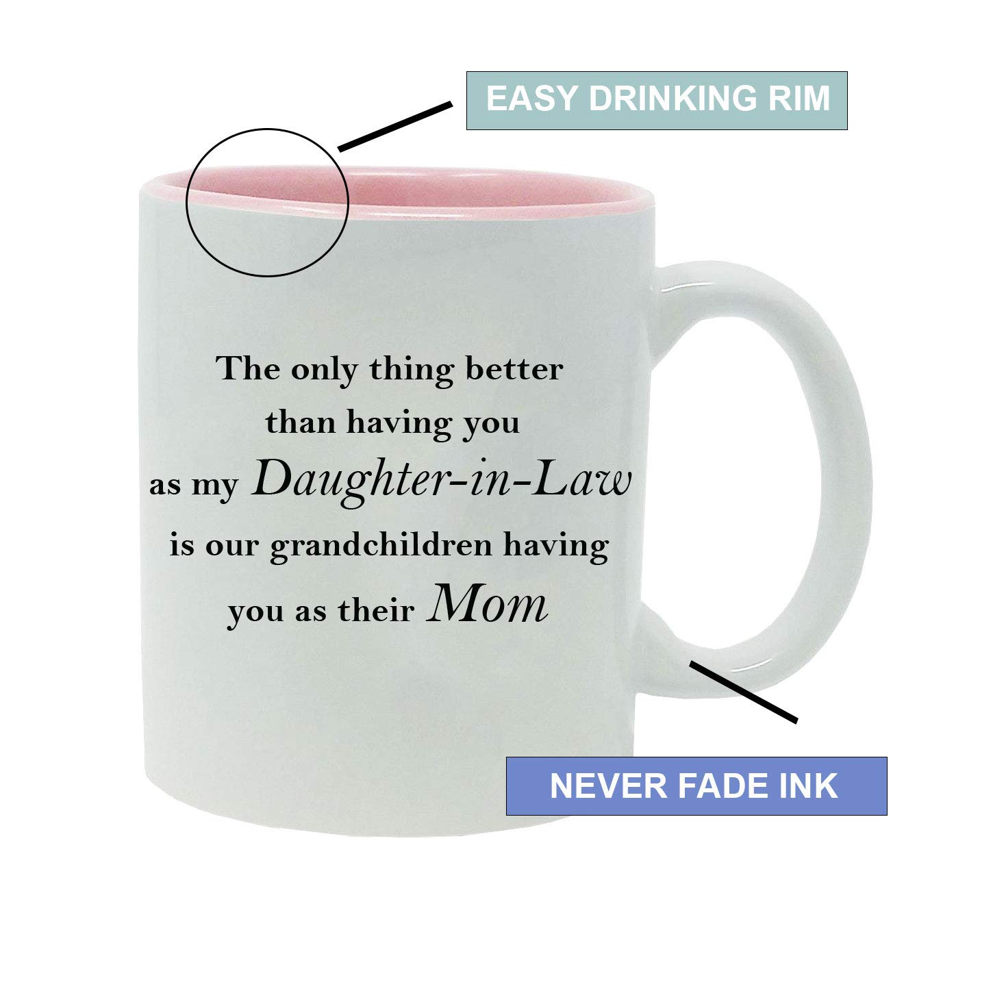 CustomGiftsNow The only thing better than having you as my Daughter-in-Law is our grandchildren having you as their Mom - 11-Ounce Sublimation White Ceramic Mug (Pink)