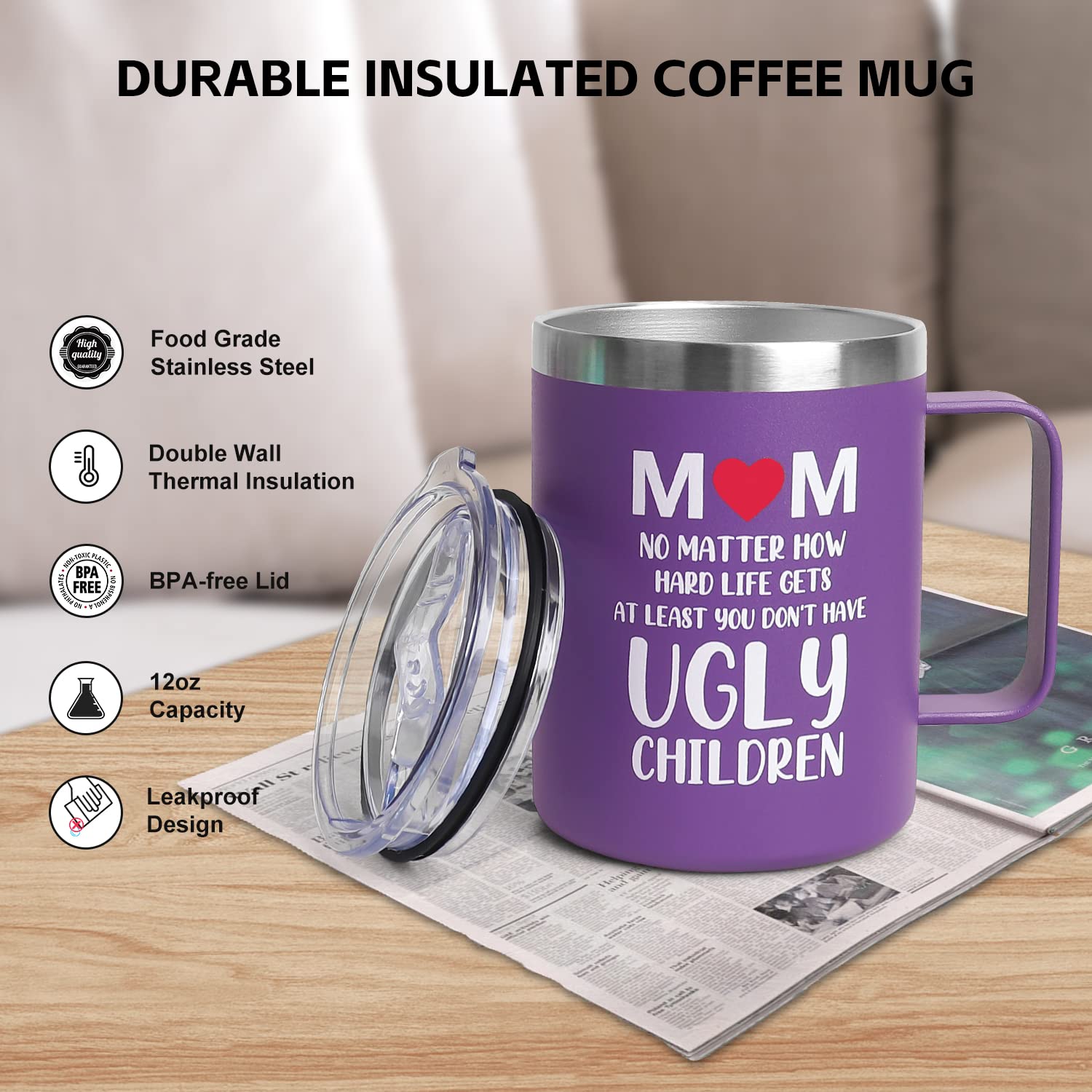 Birthday Gifts for Mom, Mother's Day Gifts from Daughter Son, New Mom Cool Great Best Funny Ideas Presents for Women, Insulated Stainless Coffee Tumbler Cup with Lid for Christmas Valentine's Day