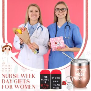 Zubebe 12 Pcs Nurse Appreciation Gifts for Women Nurse Week Gifts Include 4 Nurse Tumbler Mugs 4 Keychains 4 Socks Nurse Practitioner Gifts Nurse Graduation Retirement Gifts(Rose Gold)