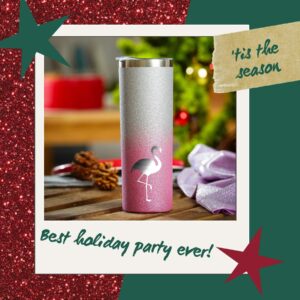 Onebttl Flamingo Skinny Glitter Tumbler Gifts For Women, Female, Her and Flamingo lovers - 20oz/590ml Stainless Steel Insulated Tumbler with Straw, Lid, Message Card - (Pink Sliver Gradient)