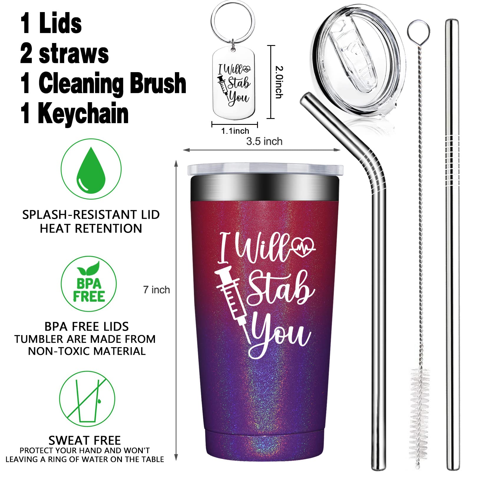 BIRGILT I Will Stab You Gifts - Nurse Gifts for Women - Nurse Week Gifts - Appreciation Gifts for Nurses - School Nurse Practitioner Graduation Gifts - 20oz Nurse Tumblers