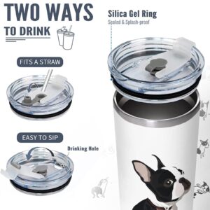 Boston Terrier Stainless Steel Tumbler with Lid 20oz Funny Bulldog Vacuum Insulated Tumbler Ideal Gifts to Dog Mom, Dad, Kids, Water Coffee Cup Travel Mug Home Office Outdoor Mug