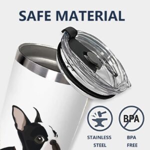 Boston Terrier Stainless Steel Tumbler with Lid 20oz Funny Bulldog Vacuum Insulated Tumbler Ideal Gifts to Dog Mom, Dad, Kids, Water Coffee Cup Travel Mug Home Office Outdoor Mug