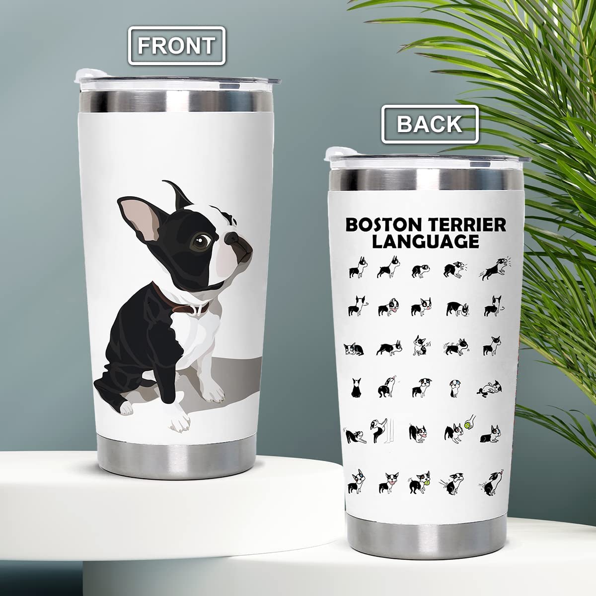 Boston Terrier Stainless Steel Tumbler with Lid 20oz Funny Bulldog Vacuum Insulated Tumbler Ideal Gifts to Dog Mom, Dad, Kids, Water Coffee Cup Travel Mug Home Office Outdoor Mug