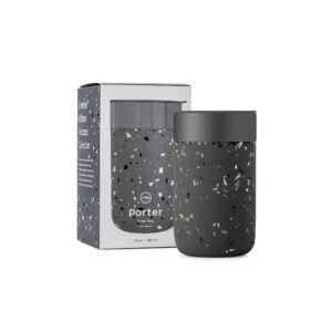 W&P Porter Ceramic Mug w/ Protective Silicone Sleeve, Terrazzo Charcoal 16 Ounces | On-the-Go | Reusable Cup for Coffee or Tea | Portable | Dishwasher Safe