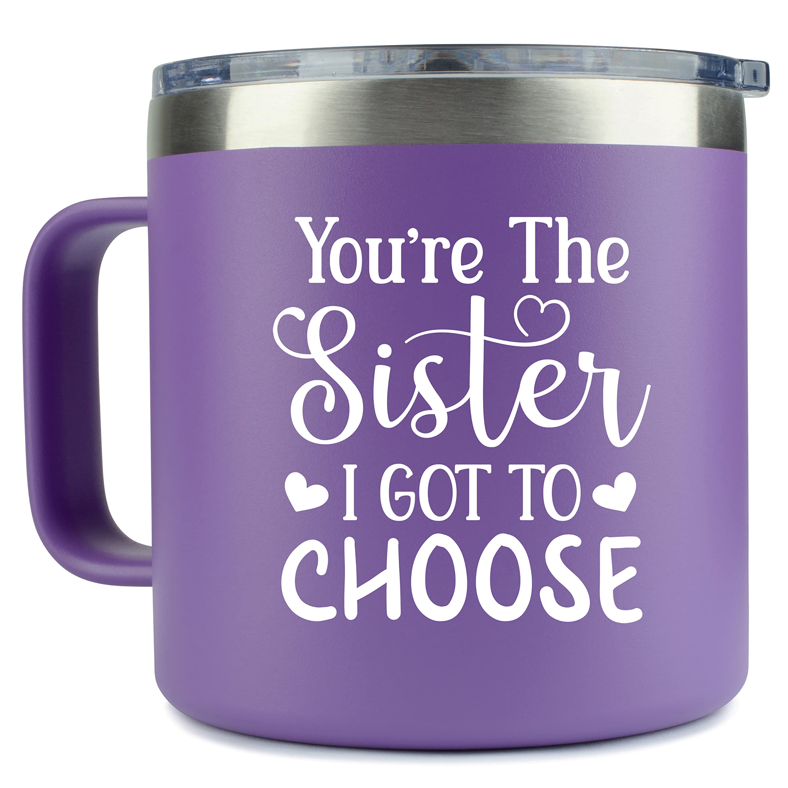 KLUBI Gifts for Best Friend – “You’re the Sister I Got to Choose” 14oz Purple Tumbler Mug -Cute Idea for Friendship, Long Distance, Bestie, Birthday, Present, Female, Hostess, BFF