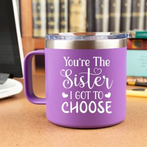 KLUBI Gifts for Best Friend – “You’re the Sister I Got to Choose” 14oz Purple Tumbler Mug -Cute Idea for Friendship, Long Distance, Bestie, Birthday, Present, Female, Hostess, BFF