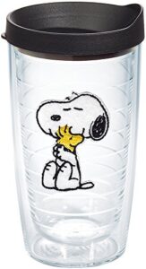 tervis peanuts - felt tumbler with emblem and black lid 16oz, clear