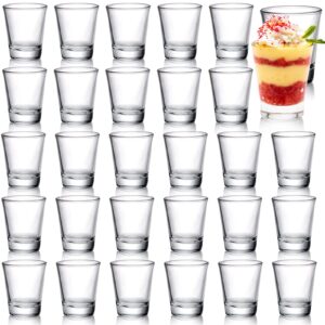 tebery 30 pack round shot glasses bulk sets with heavy base, 2 ounces tequila cups small glass shot cups, clear whiskey shot glass set for vodka, whiskey, tequila, espresso, liquor