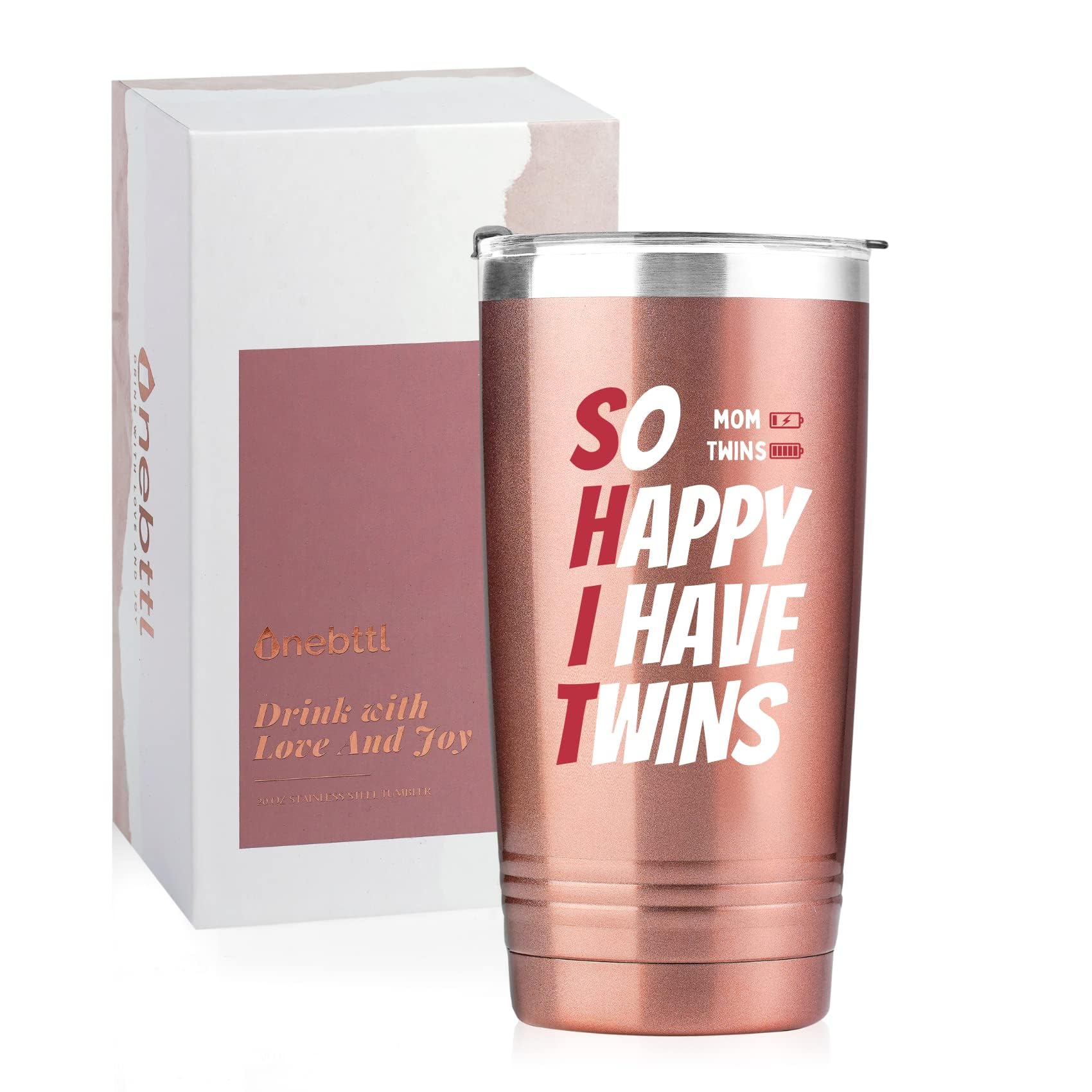 Twin Mom Gifts - So Happy I Have Twins - Funny Twin Mom Gifts, Mom of Twins Gifts, Funny Gag Gifts for Twins Mom, Wife, Mom of Twins, Onebottl Tumbler 20Oz, Rose Gold