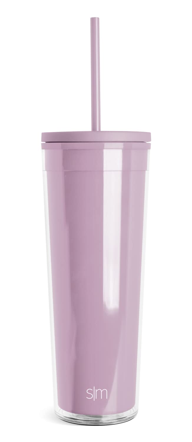 Simple Modern Plastic Tumbler with Lid and Straw | Reusable BPA Free Iced Coffee Cups Double Wall Smoothie Cup | Gifts for Women Men Him Her | Classic Collection | 24oz | Lavender Mist