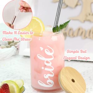 Nefelibata Teacher Appreciation Gifts Beer Can Glass Iced Coffee Glass Cup with Bamboo Lid Metal Straw 16oz Gift Teach Love Inspire Drinking Glasses Scool Staff Smoothie Tumbler Mug for Women Spring