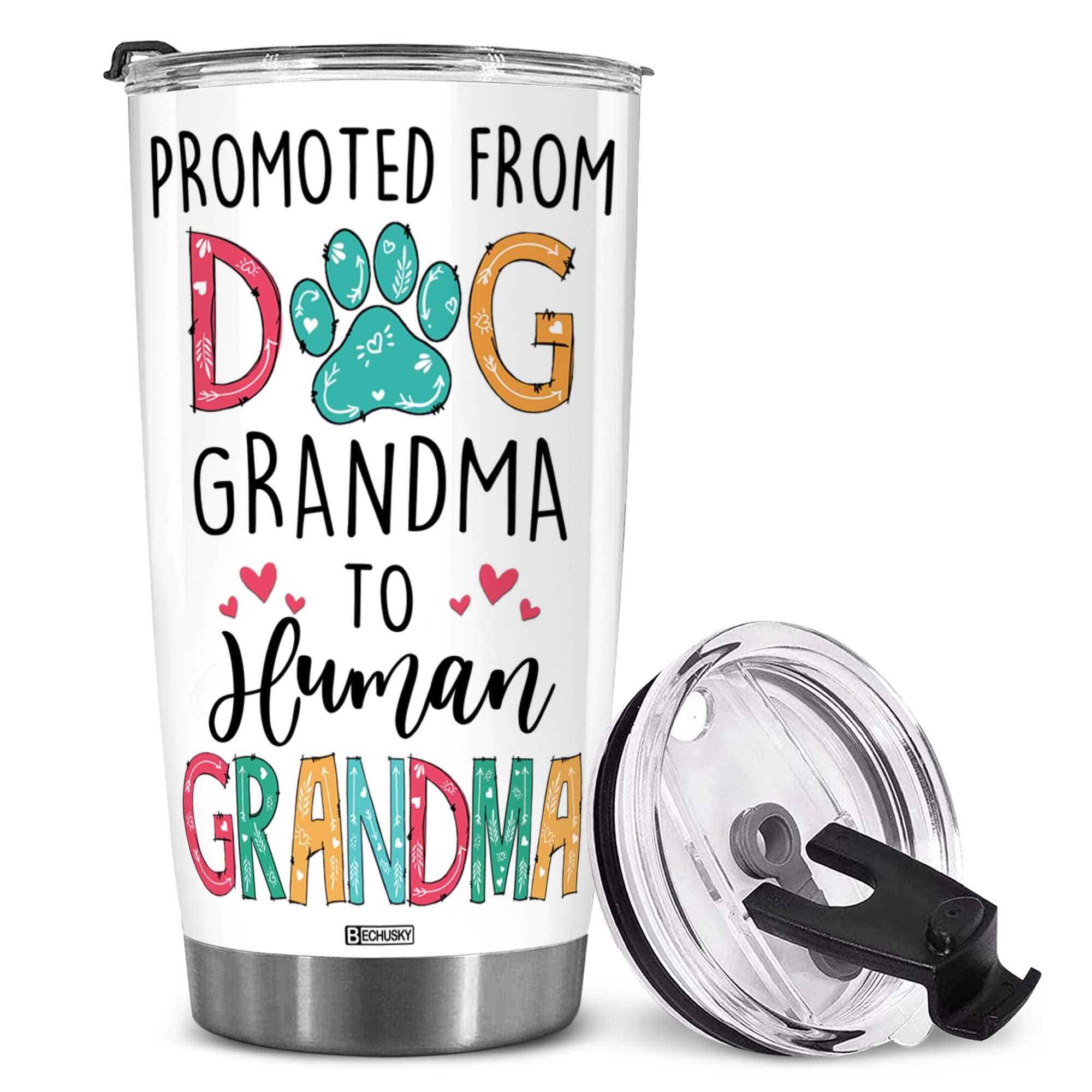 BECHUSKY Gifts For Grandma, Grandma Gift Tumbler, New Baby Reveal For Grandma, Stainless Steel Tumbler 20oz, Pregnancy Announcement, Cute Mom Nana Mimi Women Woman Grandmother Mothers Day Future V2