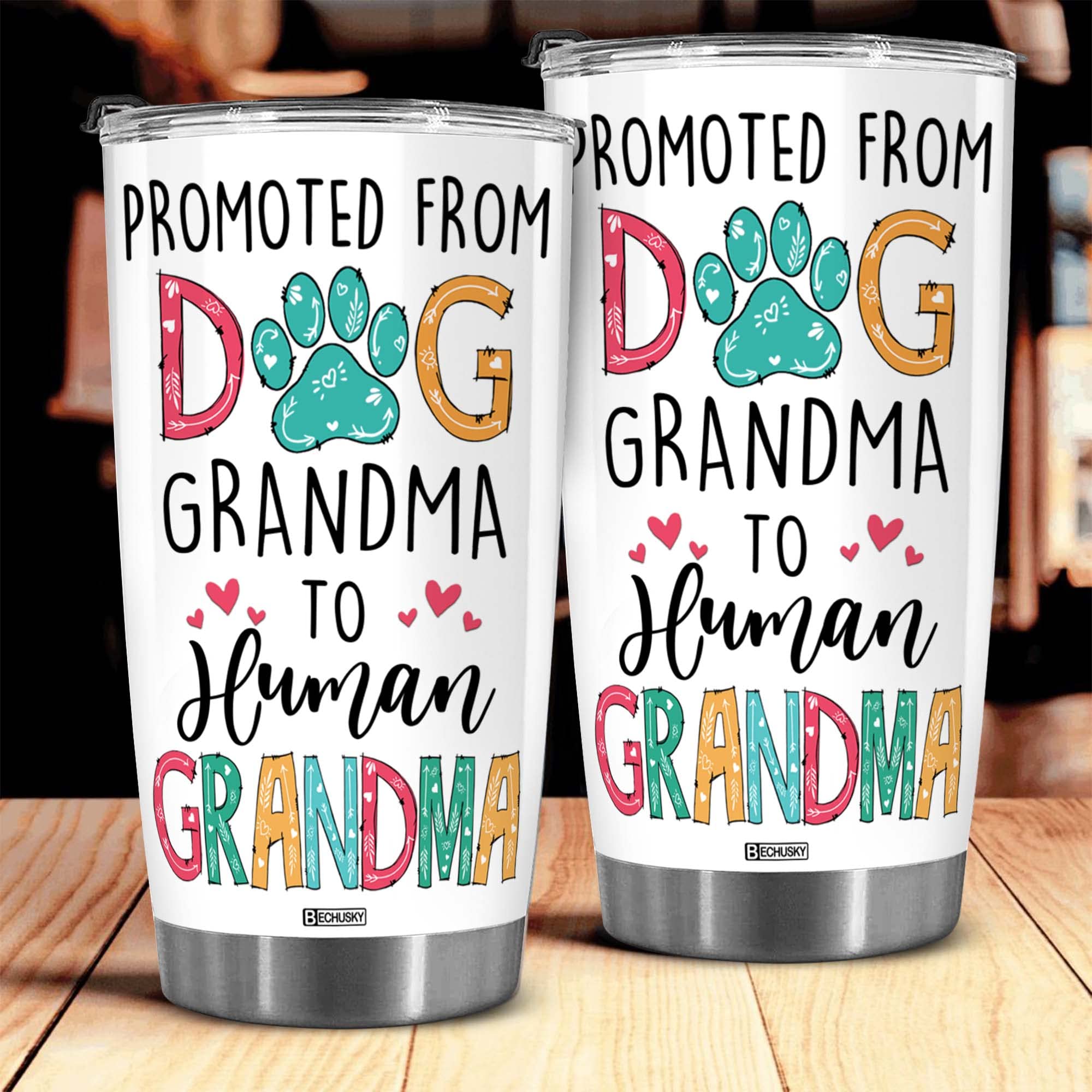 BECHUSKY Gifts For Grandma, Grandma Gift Tumbler, New Baby Reveal For Grandma, Stainless Steel Tumbler 20oz, Pregnancy Announcement, Cute Mom Nana Mimi Women Woman Grandmother Mothers Day Future V2