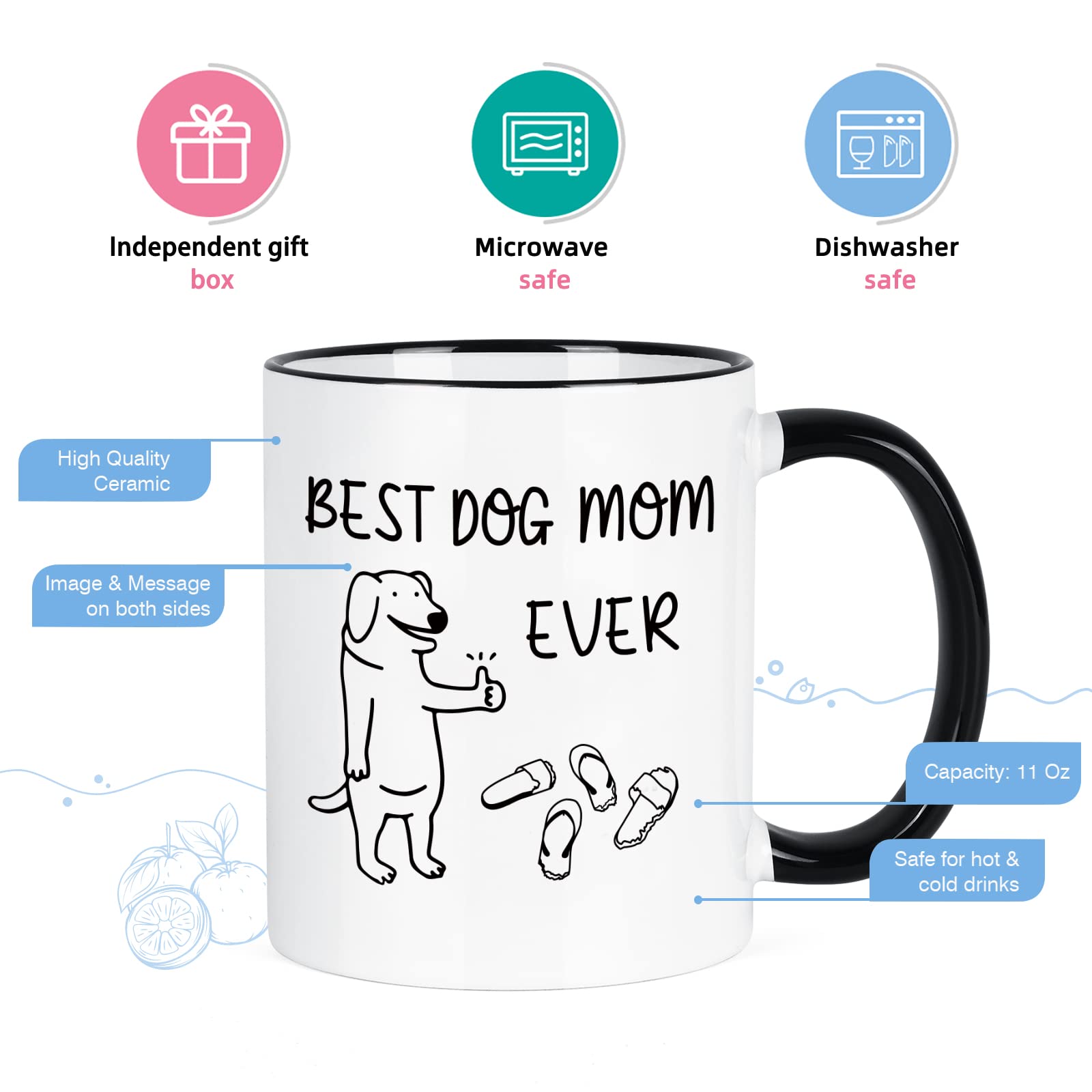 Maustic Dog Mom Gifts for Women, Best Dog Mom Ever Mug, Dog Mom Mothers Day Christmas Birthday Gifts, Best Dog Mom Gifts, Dog Lovers Gifts for Women, Funny Dog Mom Mug Cup Ceramic 11 Oz