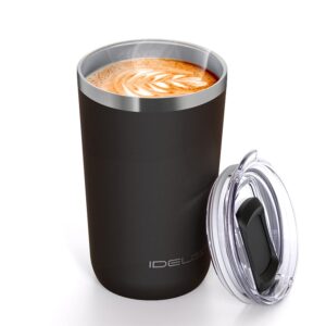 ideus 20 oz tumbler, travel coffee mug with splash proof sliding lid, double wall stainless steel vacuum insulated coffee mug for home and office, keep beverages hot or cold, black