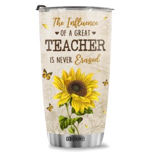 bechusky teacher gifts, teacher gifts for women, teacher tumbler, teacher sunflower tumbler teacher influence tumbler great teacher is never erased teacher appreciation women christmas birthday 20oz