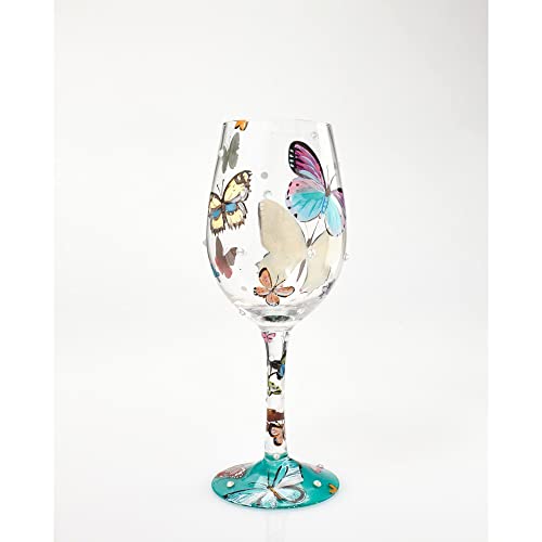 Designs by Lolita “Butterflies” Hand-painted Artisan Wine Glass, 15 oz.