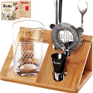 20 Oz Crystal Cocktail Mixing Glass Set with Bamboo Stand by Barillio | Seamless Mixing Pitcher for Stirred Cocktail with Thick Weighted Bottom