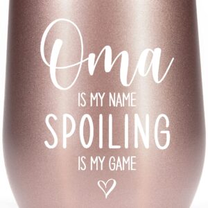 Rock & Llama Oma Gifts for Grandma 12oz Tumbler Wine Glass Best Oma Ever Cup Funny Grandma Travel Mug Oma and Opa Birthday Gift from Grandchildren