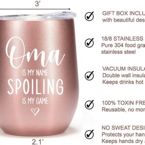 Rock & Llama Oma Gifts for Grandma 12oz Tumbler Wine Glass Best Oma Ever Cup Funny Grandma Travel Mug Oma and Opa Birthday Gift from Grandchildren