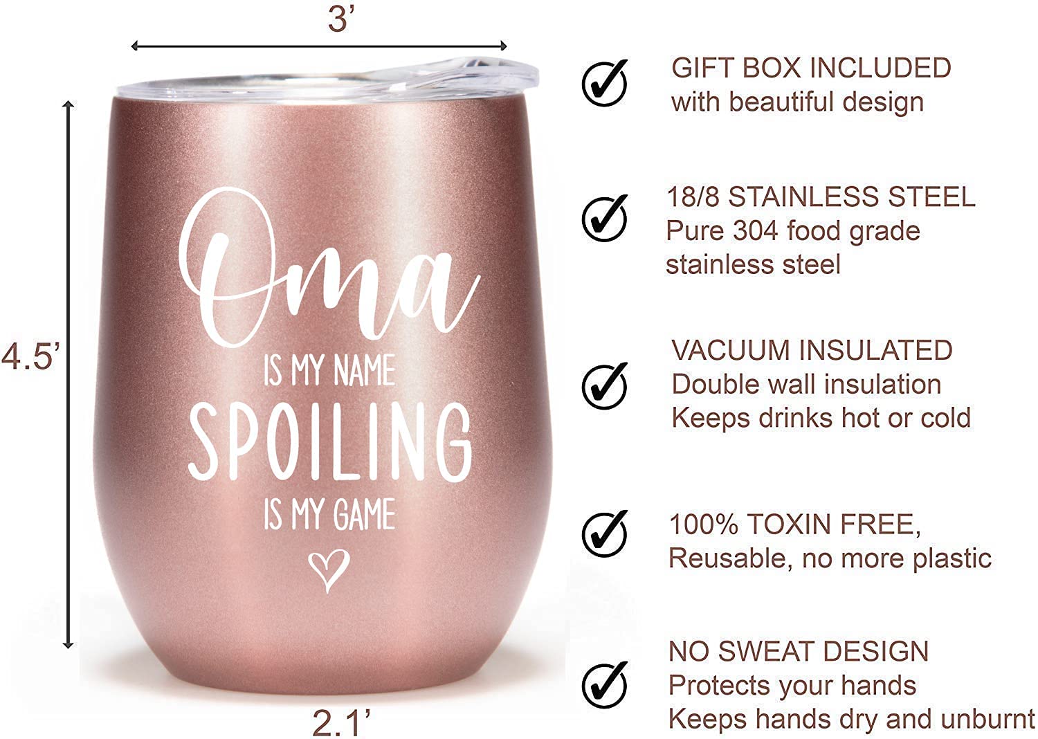 Rock & Llama Oma Gifts for Grandma 12oz Tumbler Wine Glass Best Oma Ever Cup Funny Grandma Travel Mug Oma and Opa Birthday Gift from Grandchildren