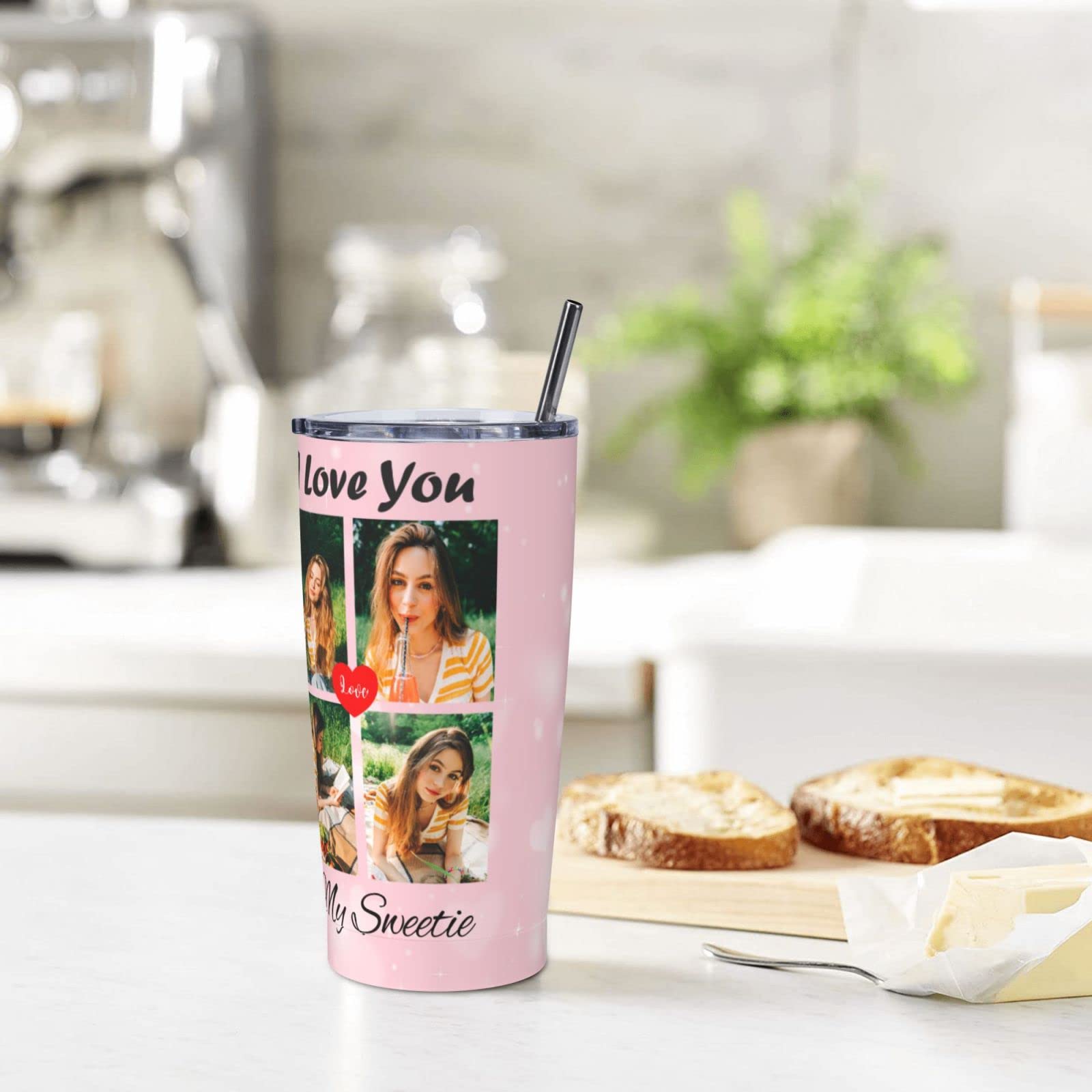 Personalized Tumbler Coffee Mug Custom Mug Cups with Picture Photo Lid and Straw 20oz Customized Mothers Day Birthday Gifts for Men Women Mom Dad