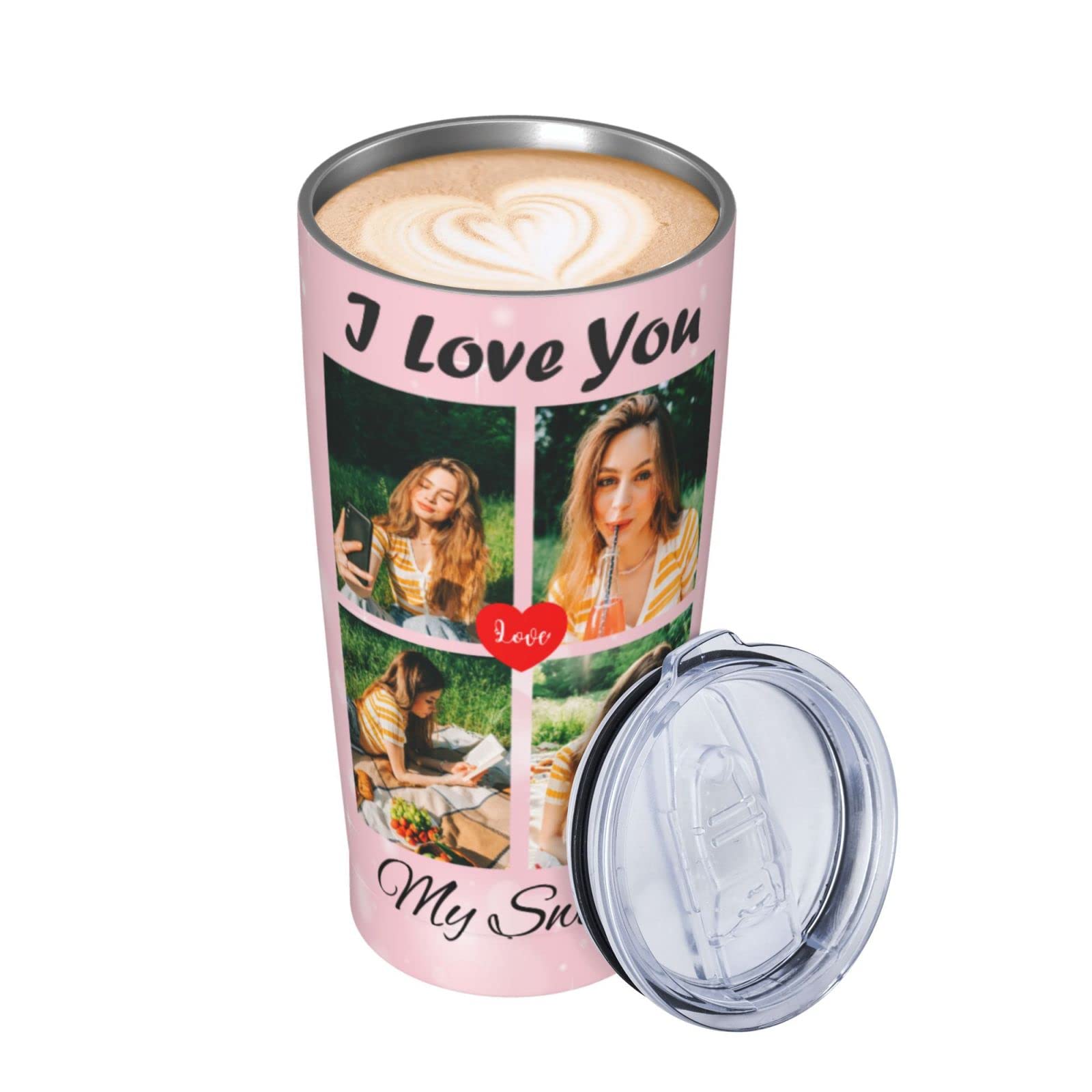 Personalized Tumbler Coffee Mug Custom Mug Cups with Picture Photo Lid and Straw 20oz Customized Mothers Day Birthday Gifts for Men Women Mom Dad