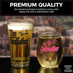 The Godfather & The Godmother Printed Pint & Stemless Wine Glass Set - Officially Licensed, Premium Quality, Handcrafted Glassware - A Collectible Gift for Godparents, Movie Lovers & Special Occasions