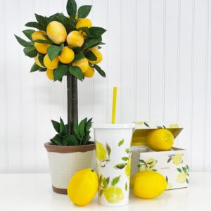 Kate Spade New York Insulated Tumbler with Reusable Straw, 20 Ounce Travel Cup with Lid, Lemons