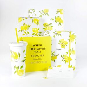 Kate Spade New York Insulated Tumbler with Reusable Straw, 20 Ounce Travel Cup with Lid, Lemons