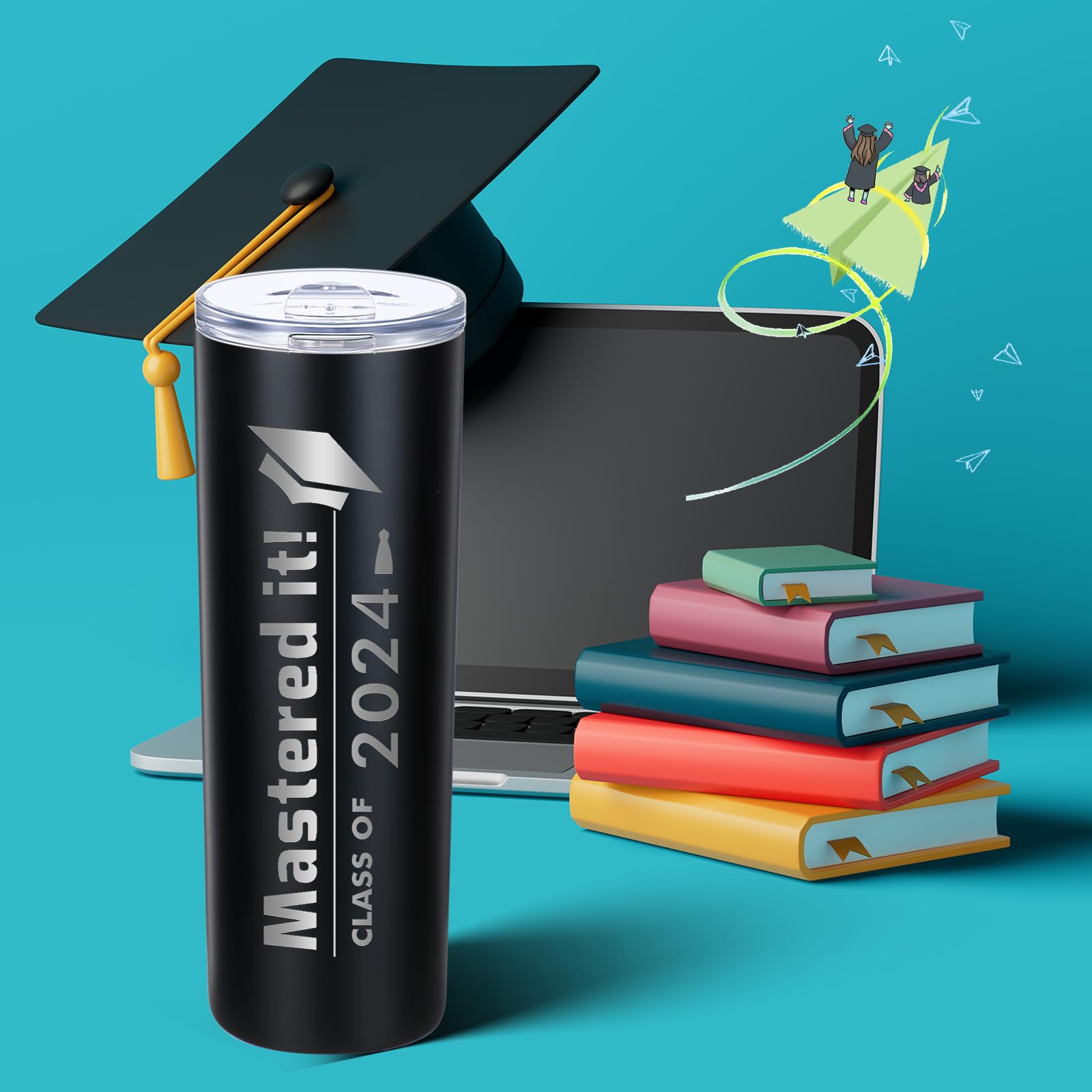 Patelai Graduation Gifts for Mastering Degree, Mastered It 2024 Masters Graduation Coffee Mug for High School College Graduate, 20 oz Water Tumbler with Gift Box Straw and Brush (Black,1 Pc)