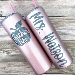 AVITO 20 oz Teacher Tumbler - Personalized Gift for Teacher - Stainless Steel Tumbler with Lid and Straw - Gifts for Teacher - Teacher Life Tumbler - Teacher Gifts