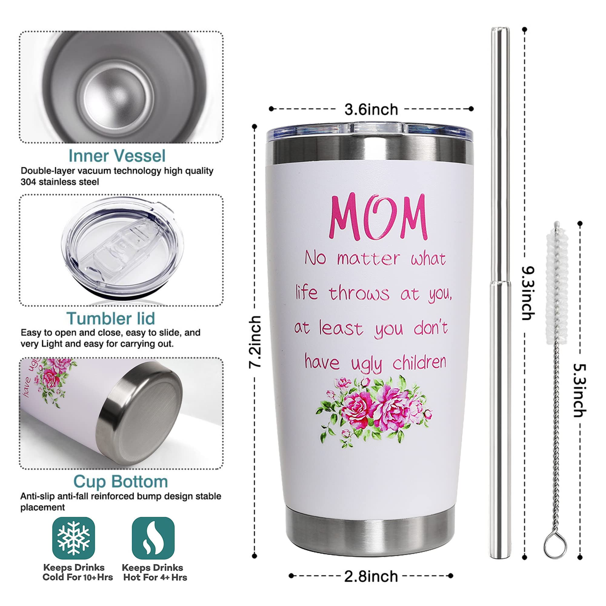 Gifts for Mom From Daughter Son, "Mom No Matter What/Ugly Children" 20 Oz Mom Tumbler, Mom Gifts, Mothers Day Gifts for Mom - Birthday Gifts for Mom, Unique Christmas Gifts for Mom