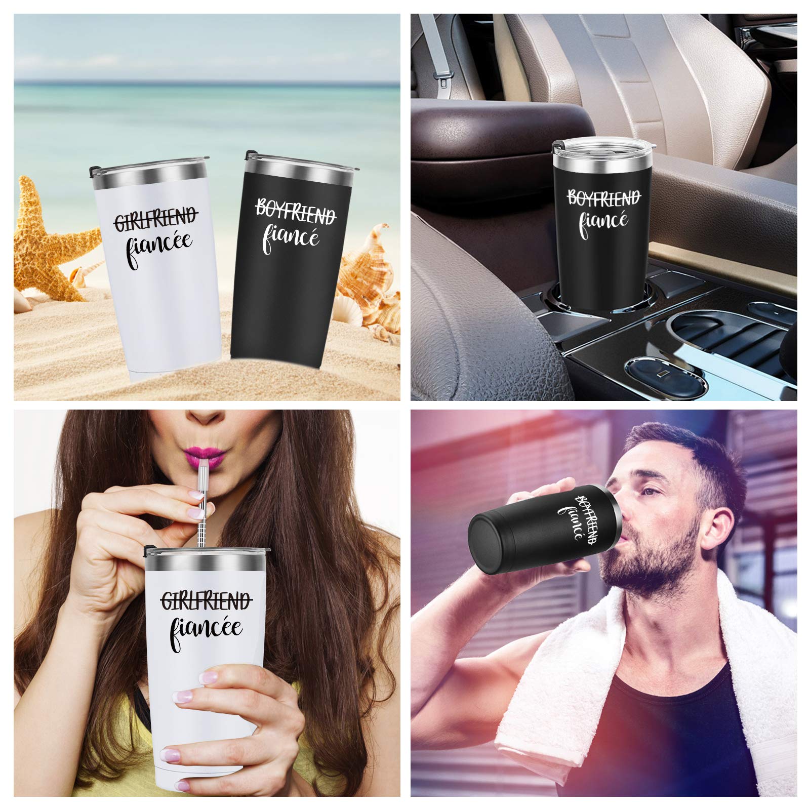 Engagement Gifts for Couples, Boyfriend and Girlfriend Travel Tumbler Set, Engaged Anniversary Ideas for Couples Fiance Fiancee Her Him Women Friend, 20oz Stainless Steel Insulated Tumbler with Lid