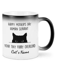 lafine personalized funny black cat mug happy mother's day father's day human servant your tiny furry overlord gifts for cat lover,